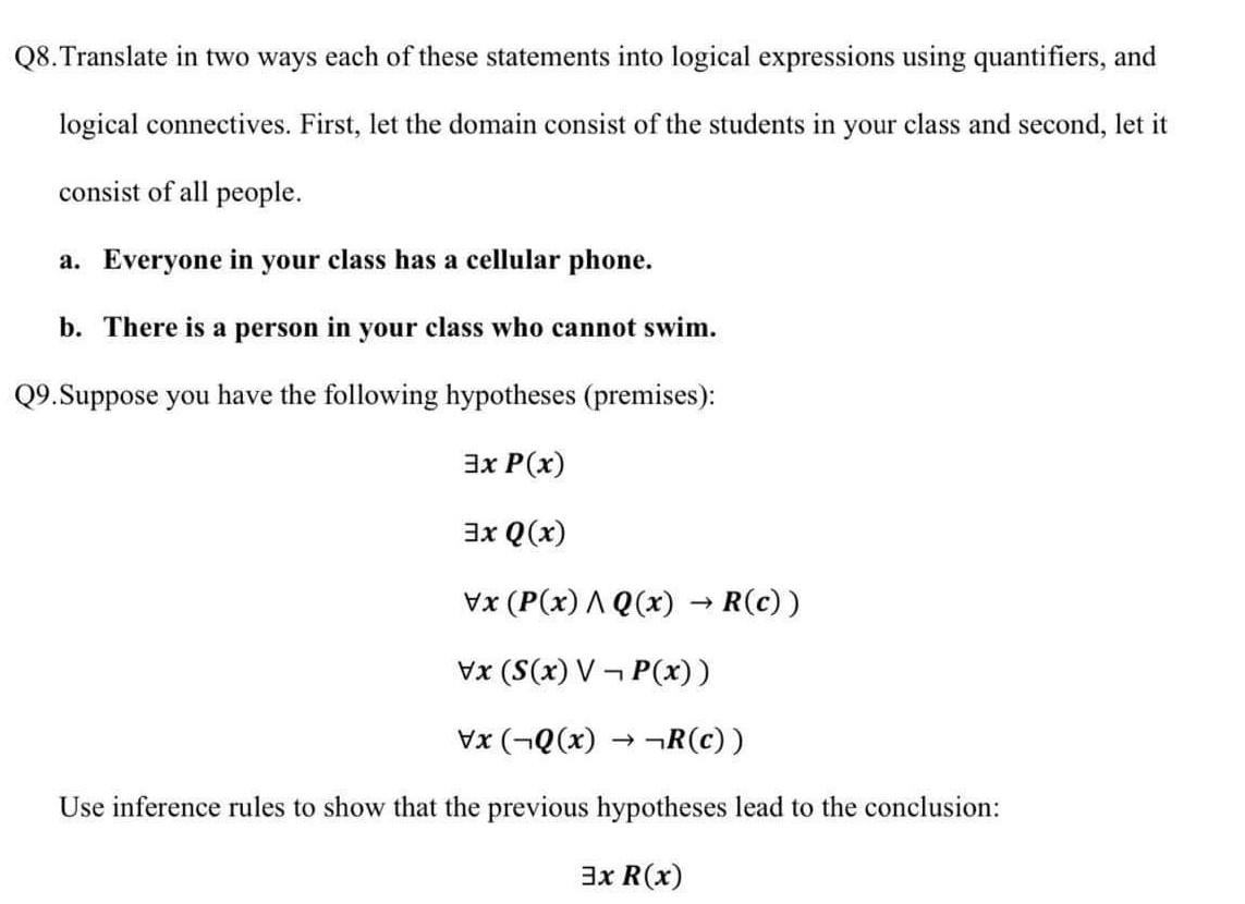 Solved Q8.Translate in two ways each of these statements | Chegg.com