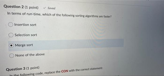 Solved In the following code, for the insertion sort | Chegg.com