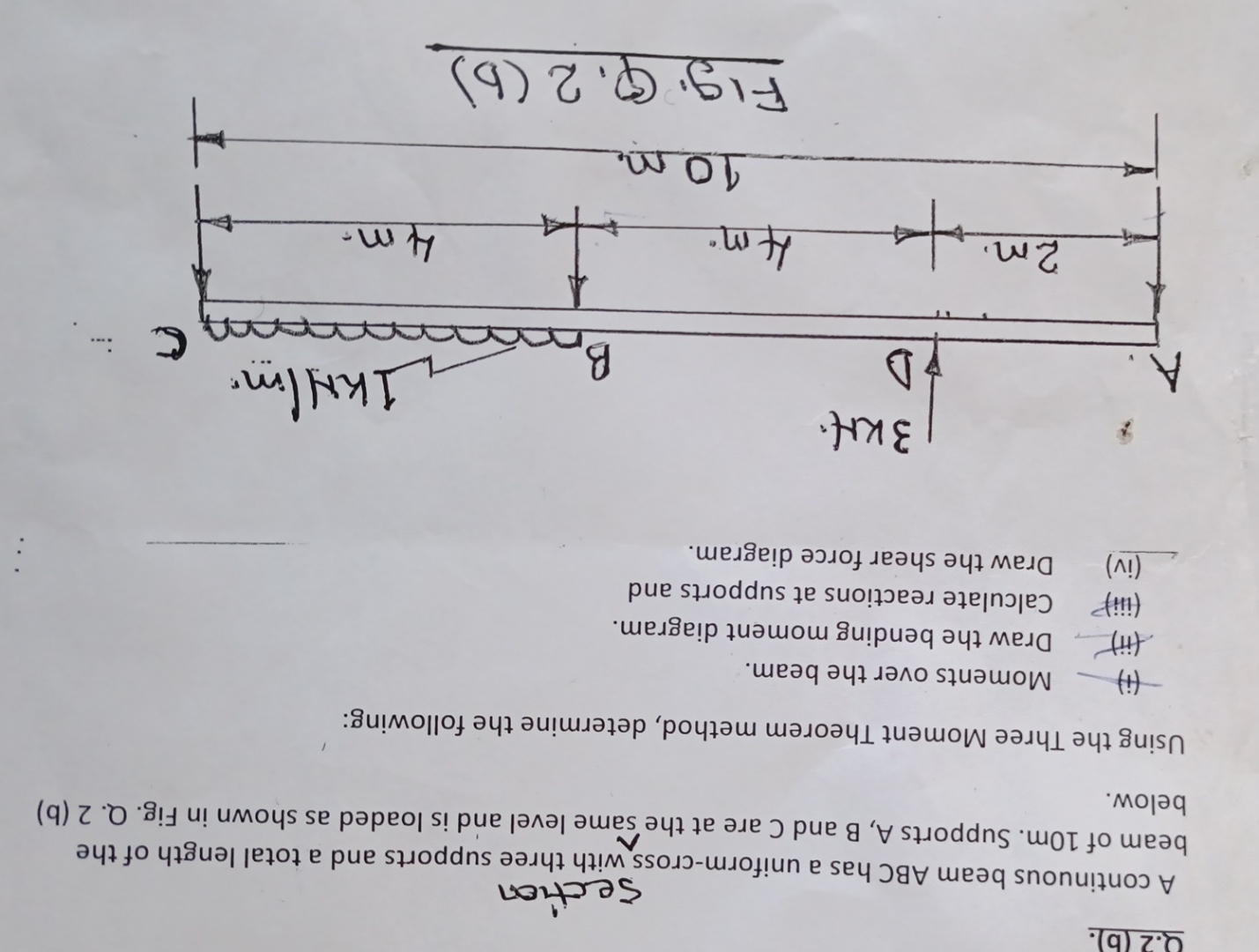 Solved Q. 2 (b).SectionA continuous beam ABC has a | Chegg.com