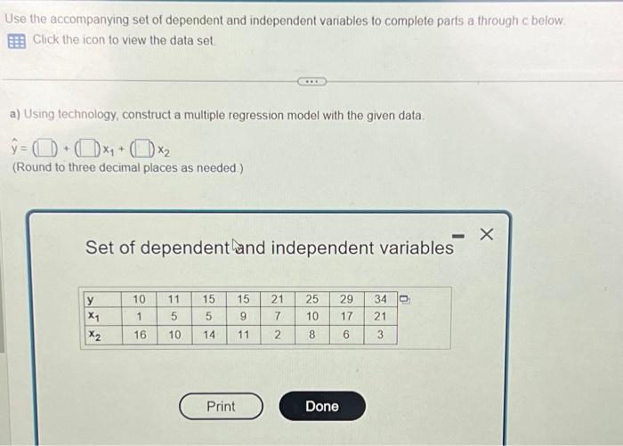Solved Use the accompanying set of dependent and independent | Chegg.com