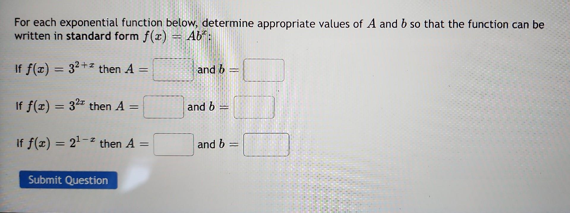 Solved For each exponential function below, determine | Chegg.com