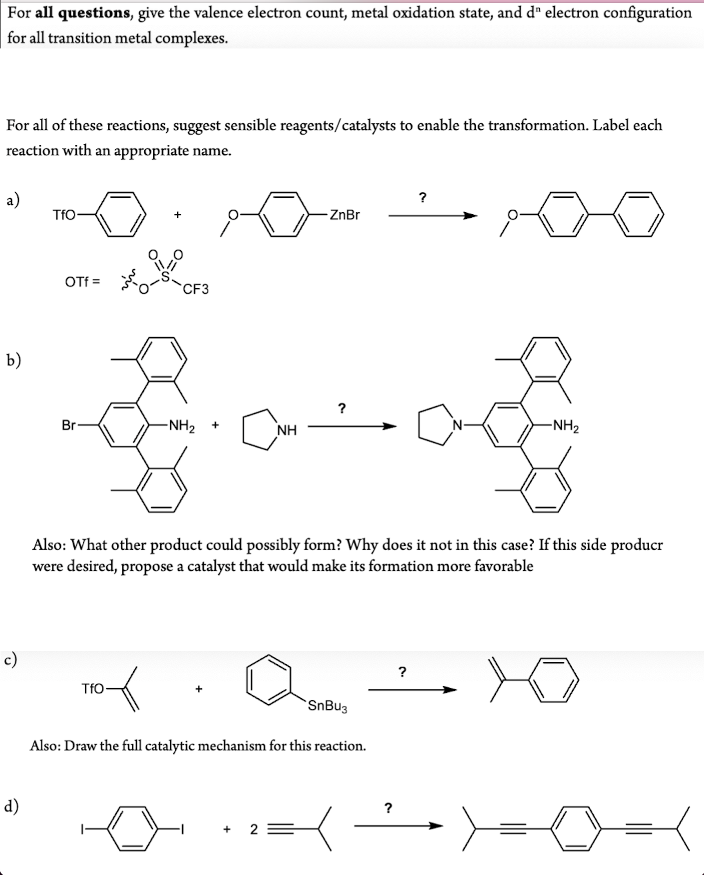 For all questions, give the valence electron count, | Chegg.com