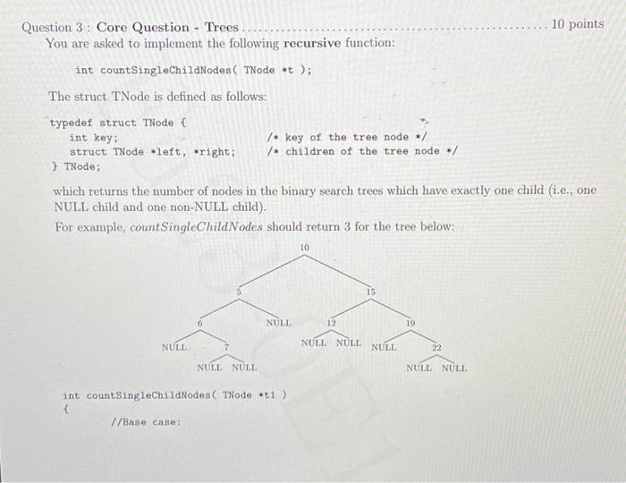 Solved Question 3: Core Question - Trees 10 points You are | Chegg.com