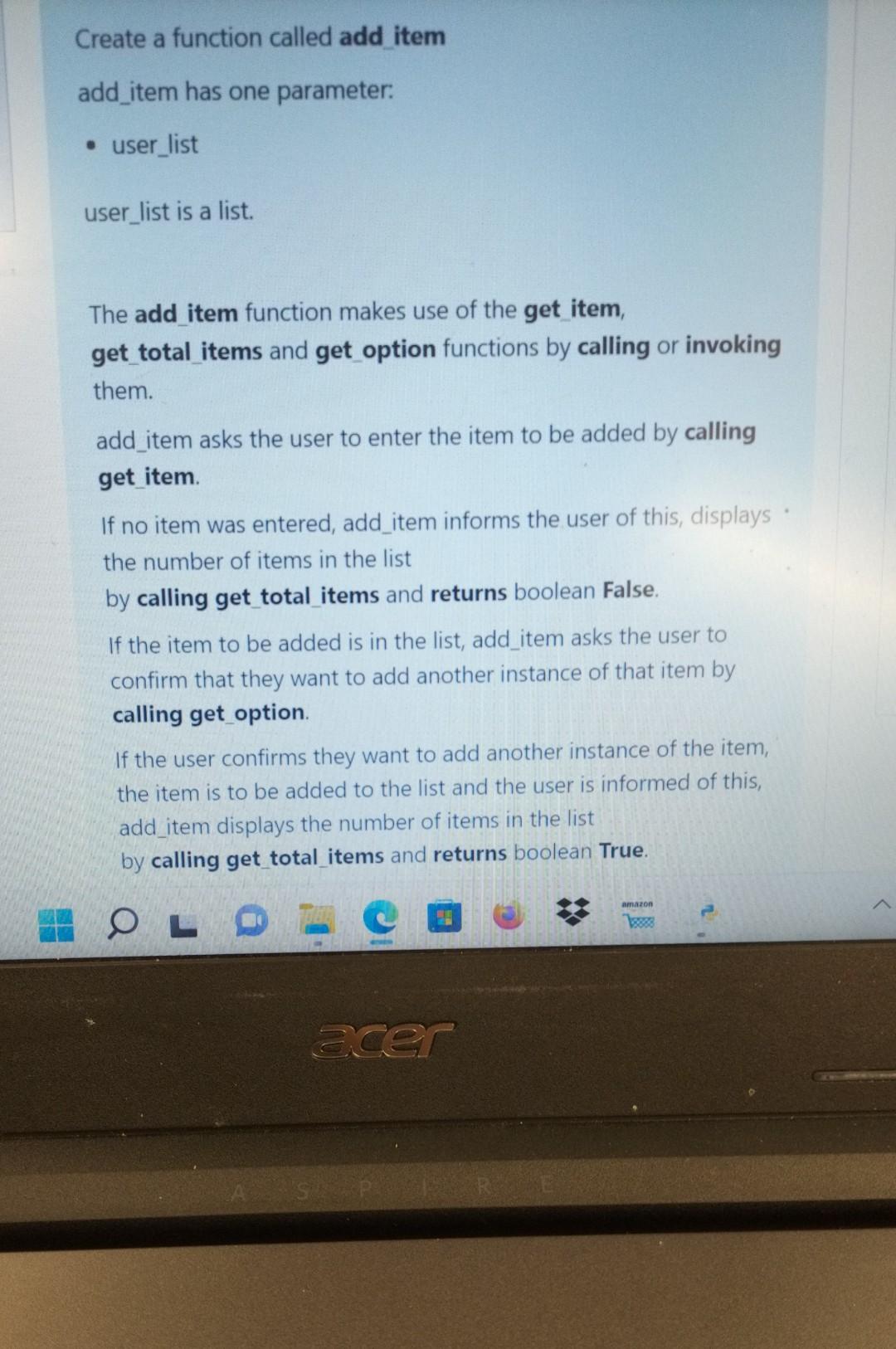 Solved Create a function called add item add_item has one | Chegg.com