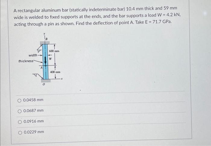 Solved A rectangular aluminum bar (statically indeterminate | Chegg.com