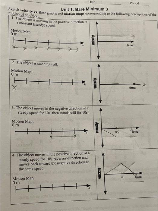 Solved Unit 1: Bare Minimum 3 Sketch velocity vs. time | Chegg.com