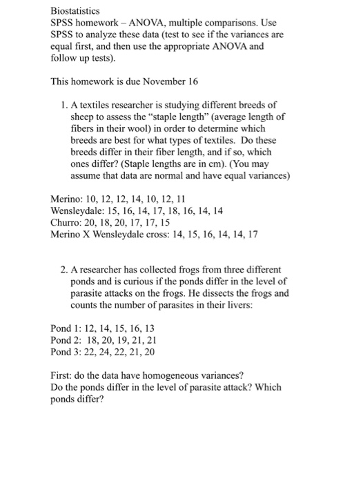Solved Biostatistics SPSS homework - ANOVA, multiple | Chegg.com