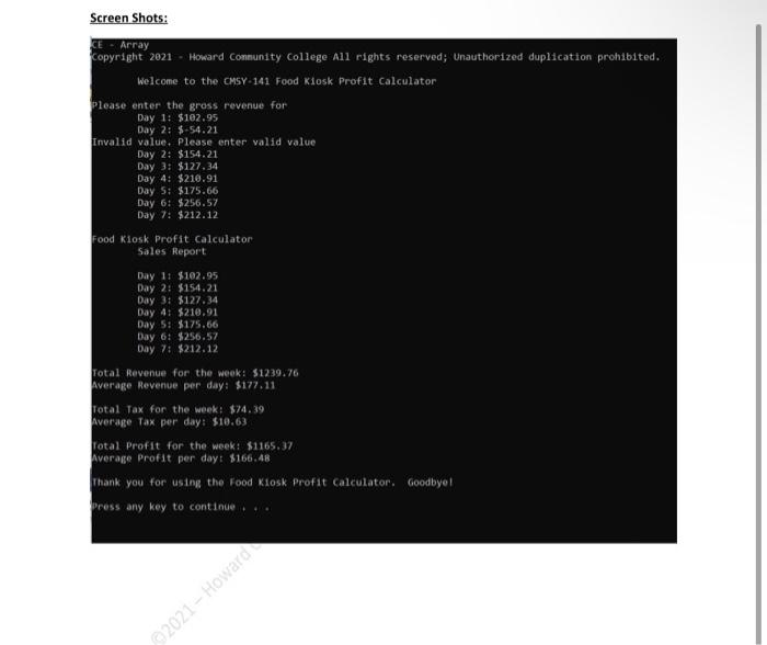 Solved Exercise - Array Copyright ©2021 - Howard Community | Chegg.com
