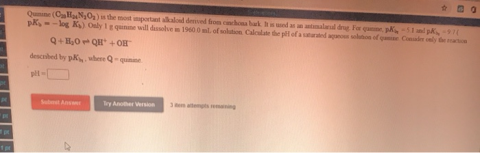 Solved Quinine (C, HN,O2) is the most important alkaloid | Chegg.com