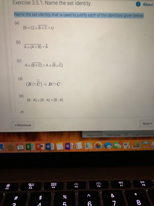 Solved Exercise 3.5.1: Name the set identity. i About Name | Chegg.com