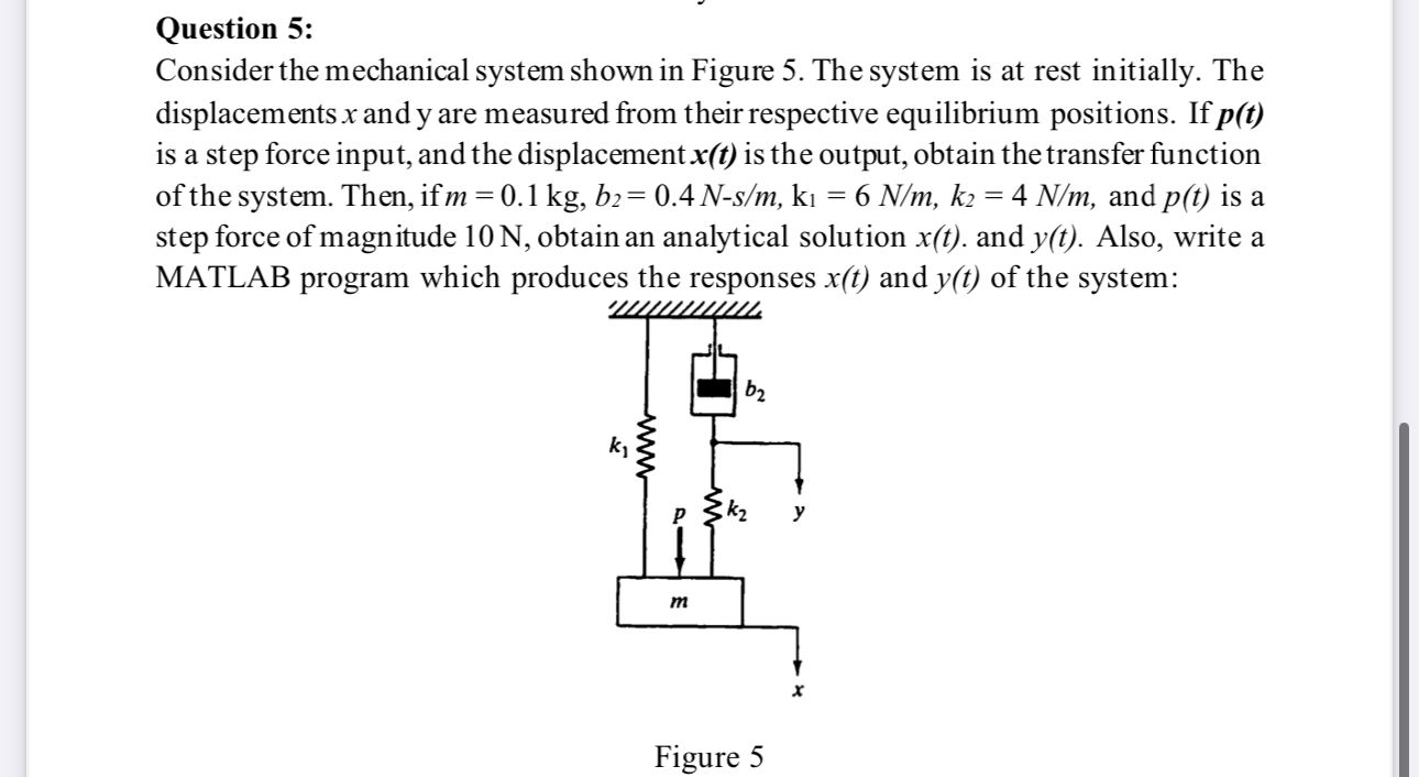 Solved Question 5:Consider the mechanical system shown in | Chegg.com