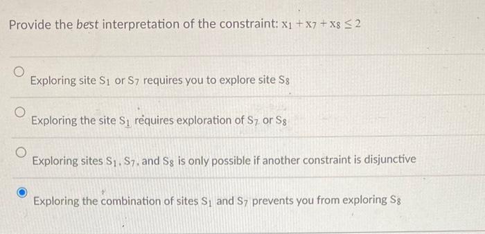 Solved Provide the best interpretation of the constraint: | Chegg.com