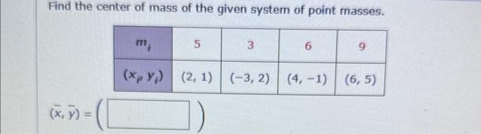 Solved Find the center of mass of the given system of point | Chegg.com