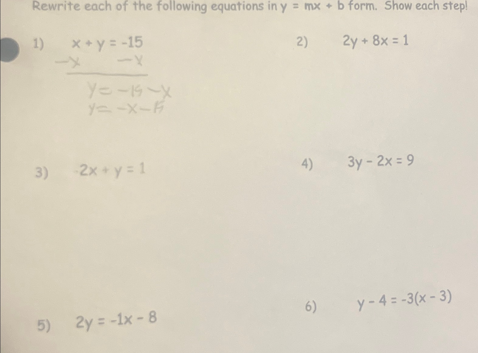 Solved Rearrange to write in slope-intercept form, y=mx+b, | Chegg.com