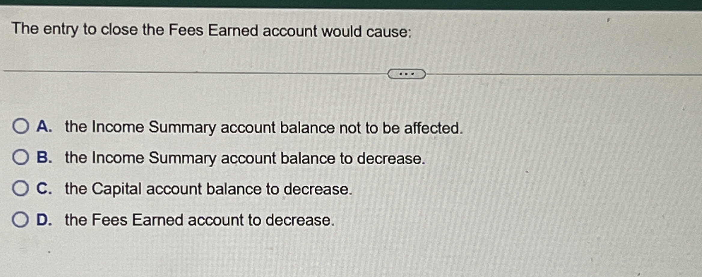 [Solved]: The entry to close the Fees Earned account would c
