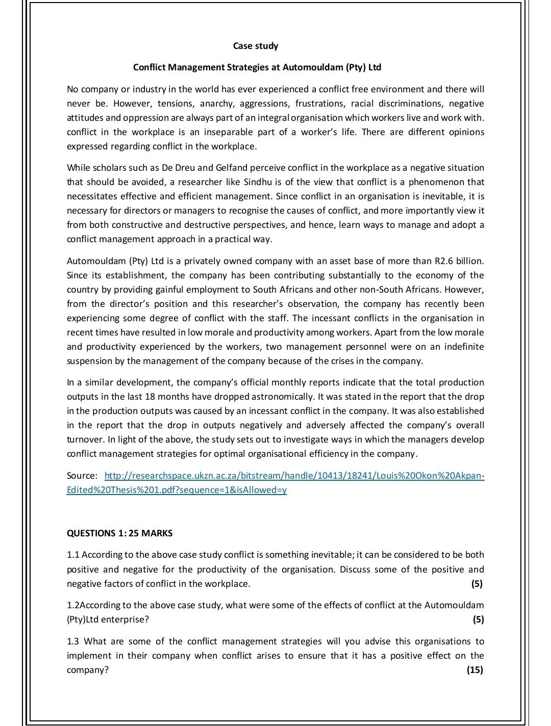 Case study Conflict Management Strategies at | Chegg.com