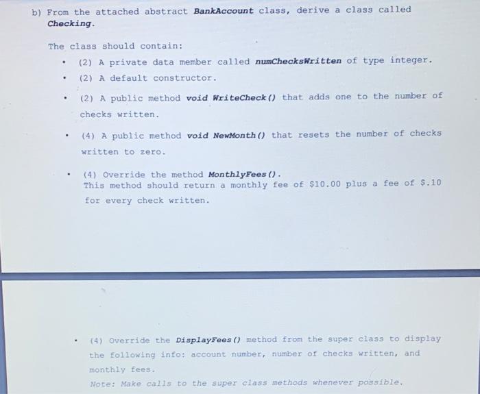 Solved BankAccount Inheritance a) From the attached abstract | Chegg.com