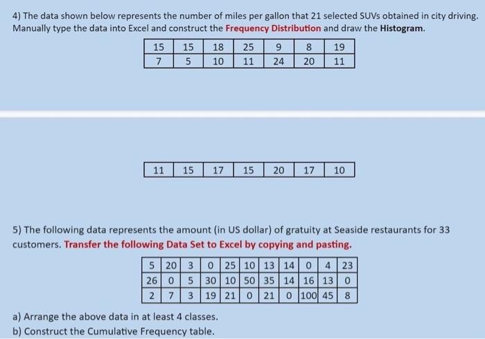 Solved 4) The data shown below represents the number of | Chegg.com