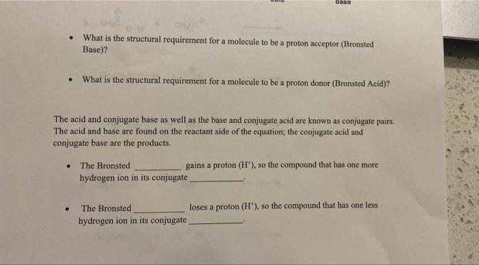 Solved CE Week 2 - Bronsted Acid Base Worksheet Introduction | Chegg.com