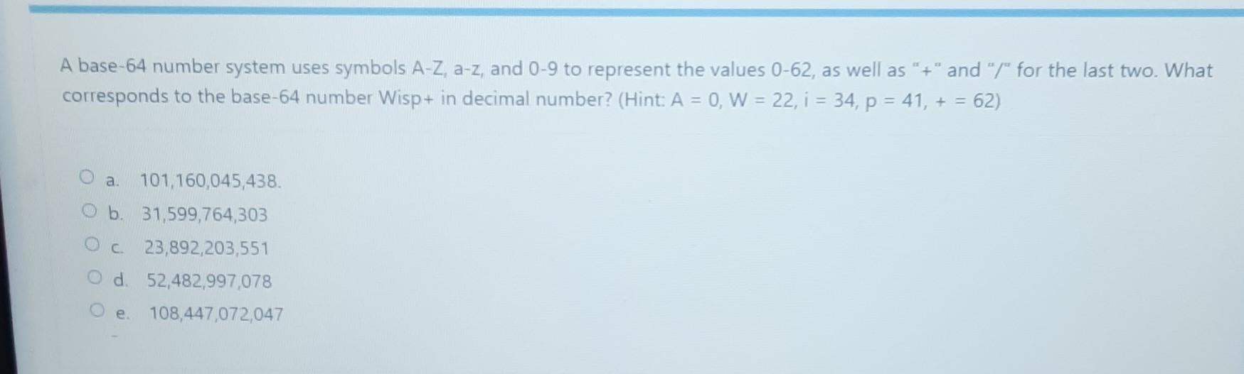 Solved A base- 64 number system uses symbols A−Z, a-z, and | Chegg.com