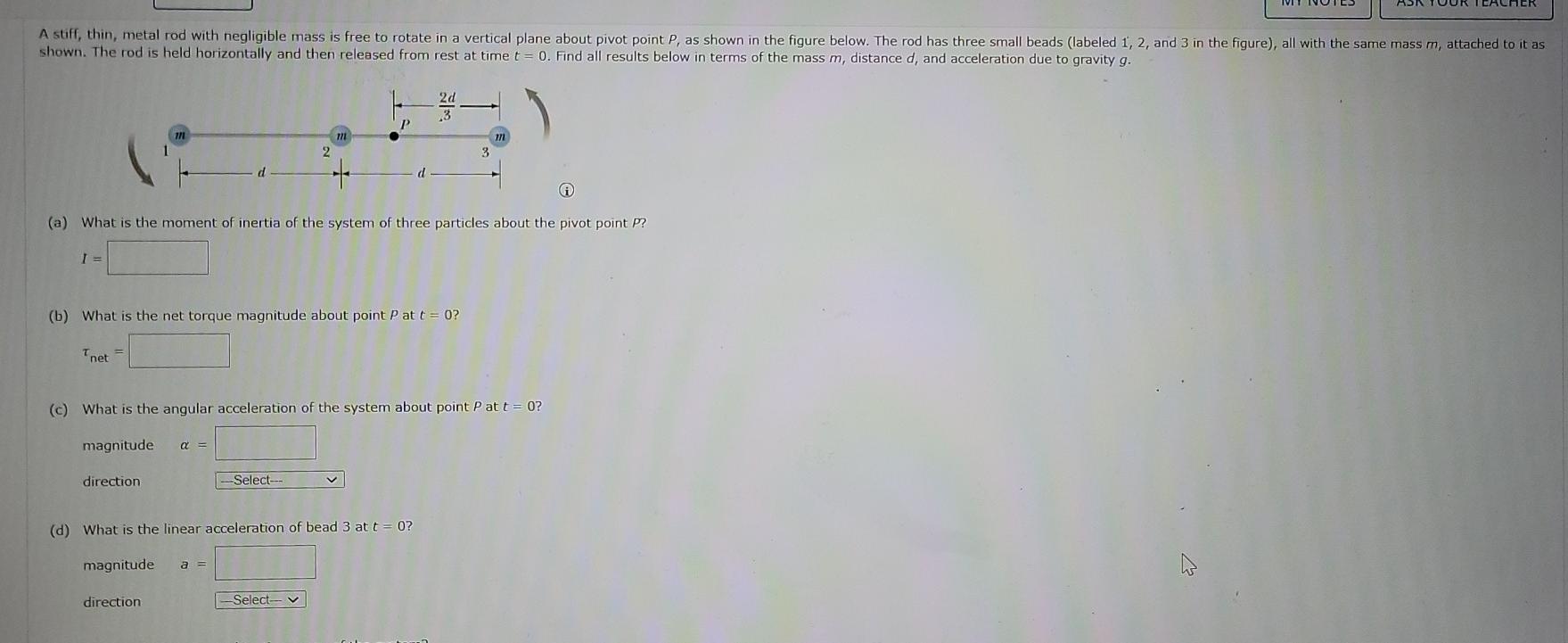 Solved A stiff, thin, metal rod with negligible mass is free | Chegg.com