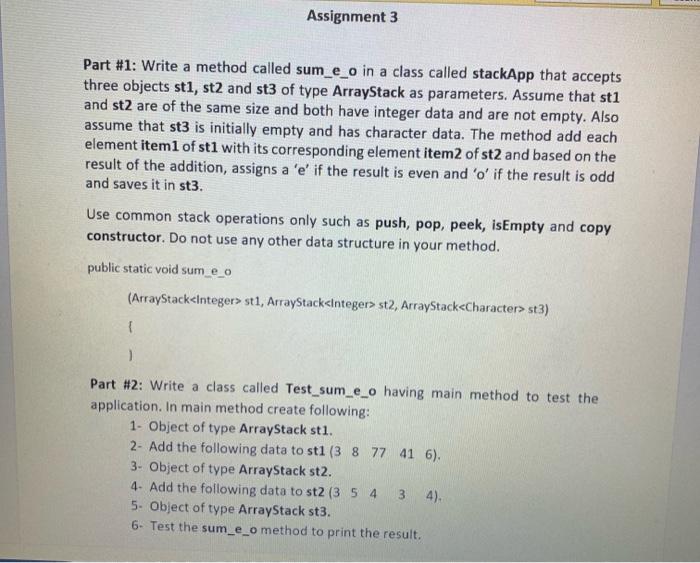 Solved Part #1: Write a method called sum_e_o in a class | Chegg.com