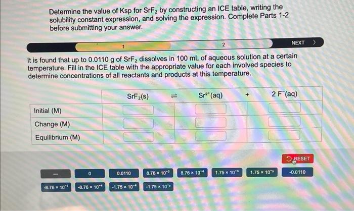 Solved Determine the value of Ksp for SrF2 by constructing | Chegg.com