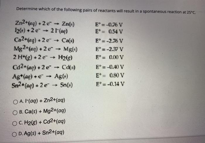 Solved Determine which of the following pairs of reactants | Chegg.com
