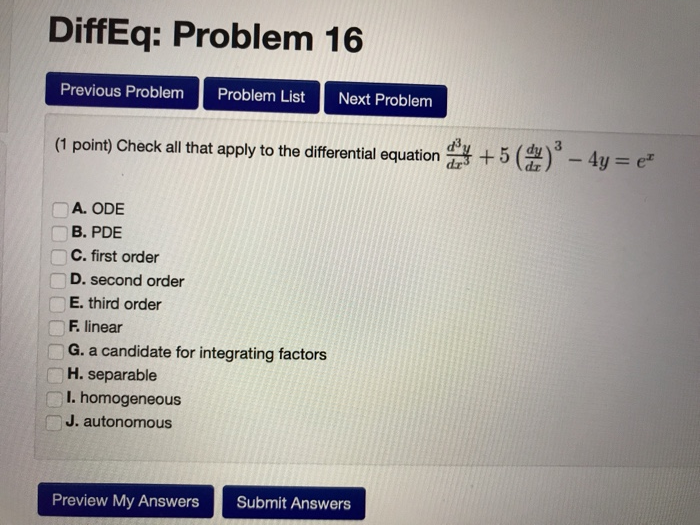 Solved DiffEq: Problem 15 Previous Problem Problem List Next | Chegg.com