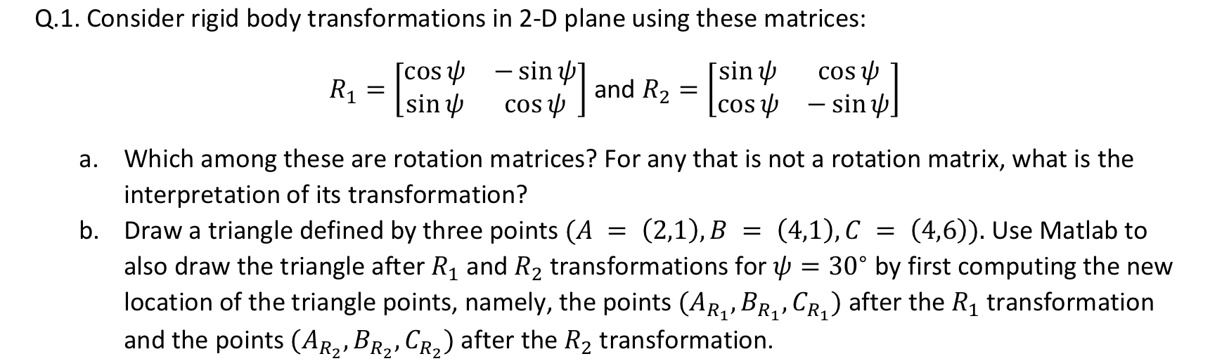Q.1. ﻿Consider rigid body transformations in 2-D | Chegg.com