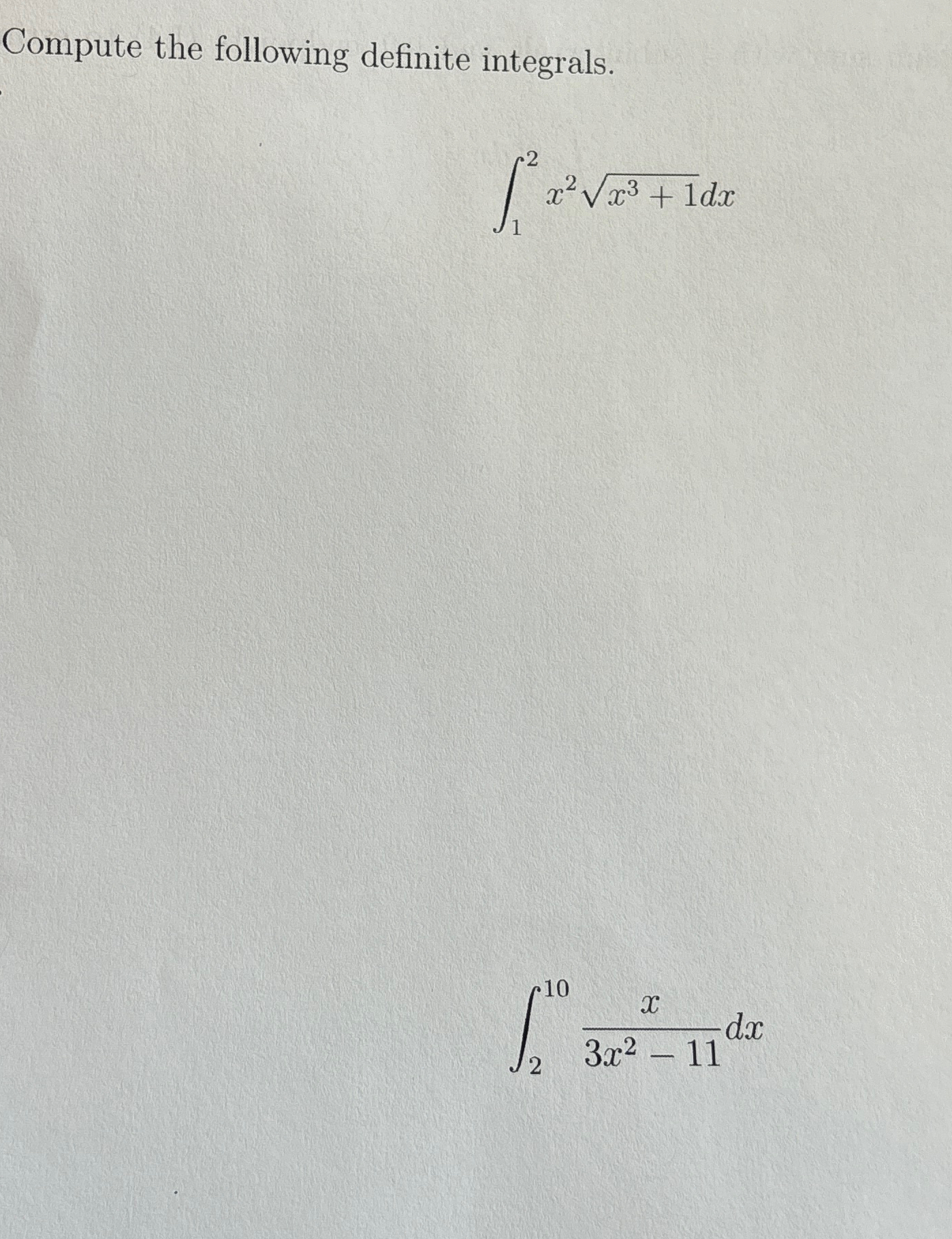 Solved Compute the following definite | Chegg.com