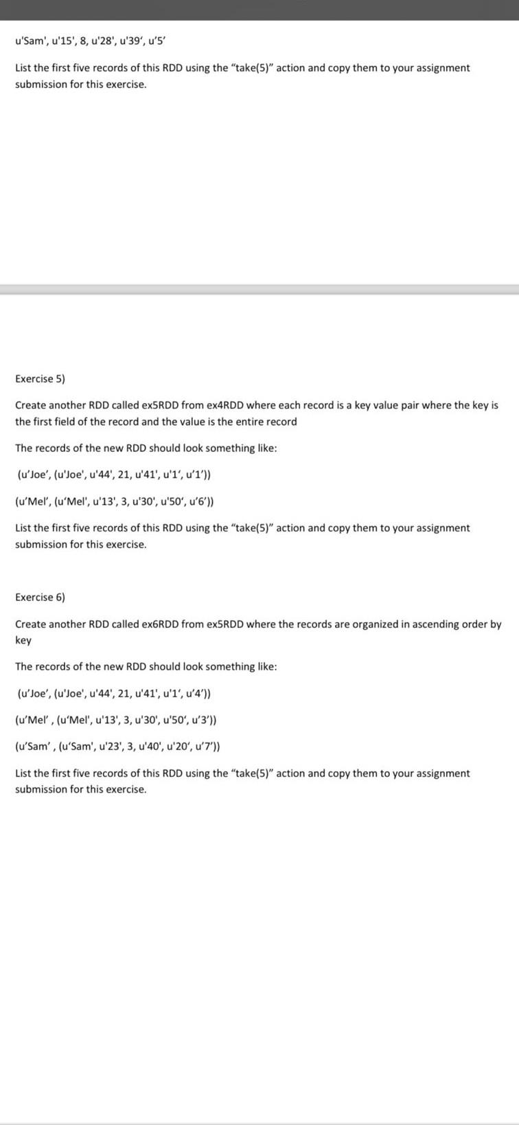 Solved Exercise 3) Create another RDD called ex3RDD from | Chegg.com