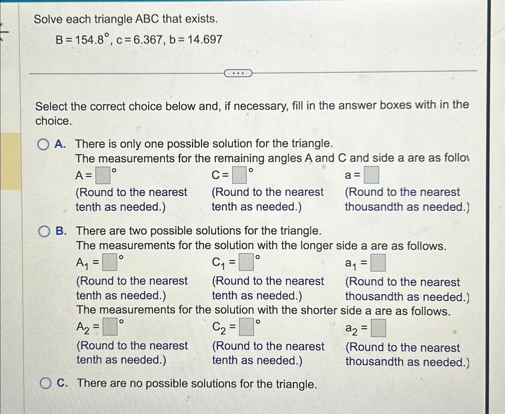 Solved Solve each triangle ABC that | Chegg.com