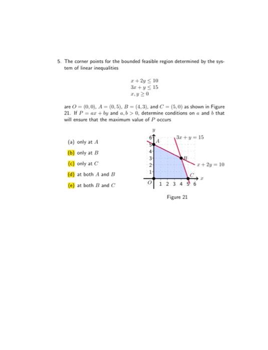 Solved 5. The corner points for the bounded feasible region | Chegg.com