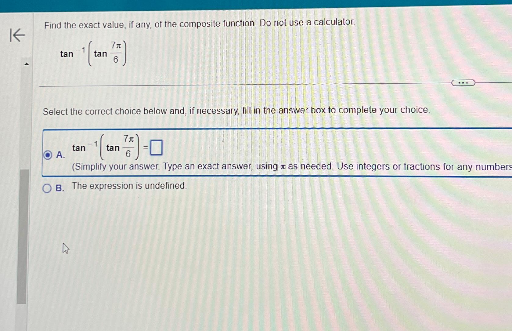 Solved Find the exact value, if any, of the composite | Chegg.com