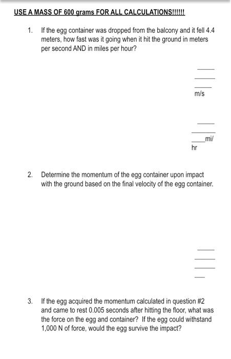 Solved USE A MASS OF 600 grams FOR ALL CALCULATIONS!!!!!! 1. | Chegg.com