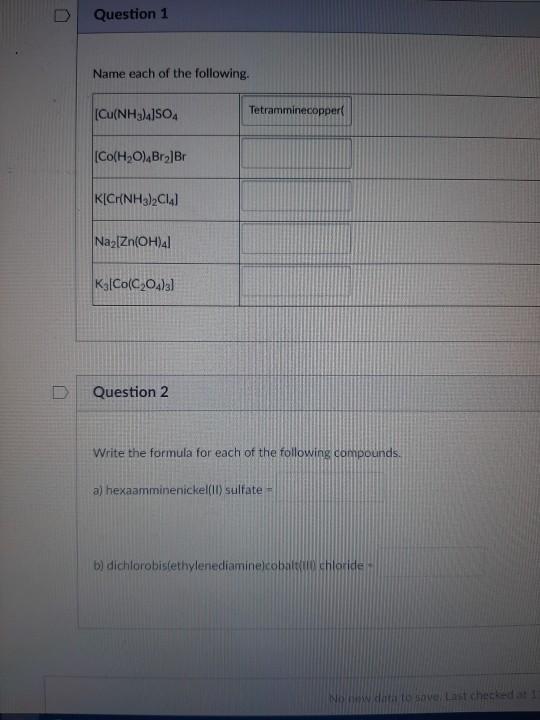 Solved U Question 1 Name each of the following. [Cu(NH3)2SO4 | Chegg.com