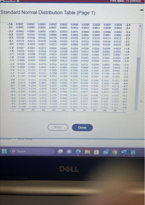 Solved Standard Normal Distribution Table (Page 1)Ten | Chegg.com