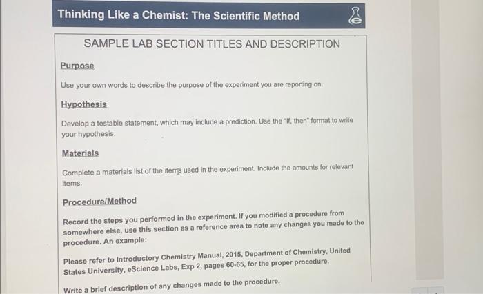 SAMPLE LAB SECTION TITLES AND DESCRIPTION Purpose Use | Chegg.com