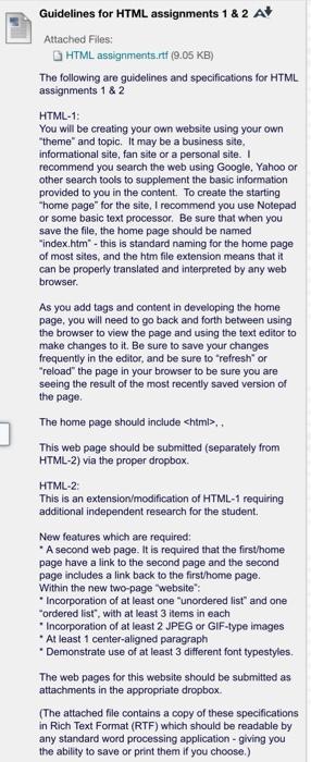 Solved Guidelines For Html Assignments 1 And 2 A Attached
