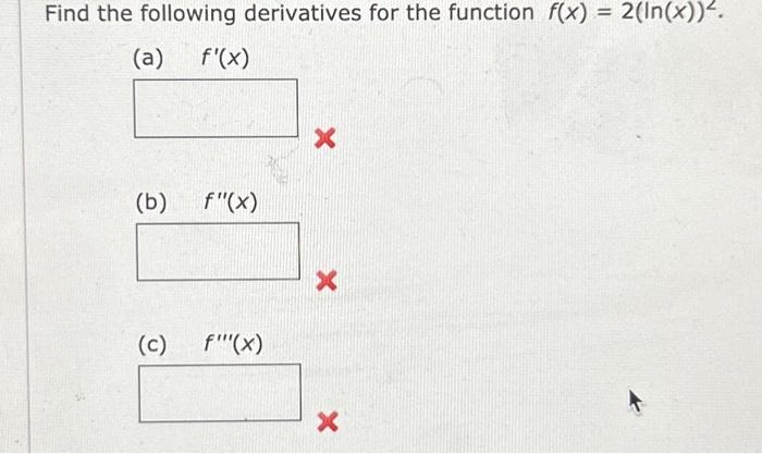 Solved Find the following derivatives for the function | Chegg.com