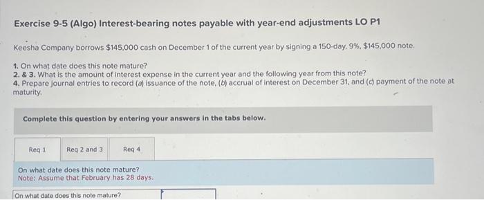 Solved Exercise 9-5 (Algo) Interest-bearing notes payable | Chegg.com Solved Exercise 9-5 (Algo) Interest-bearing notes payable | Chegg.com