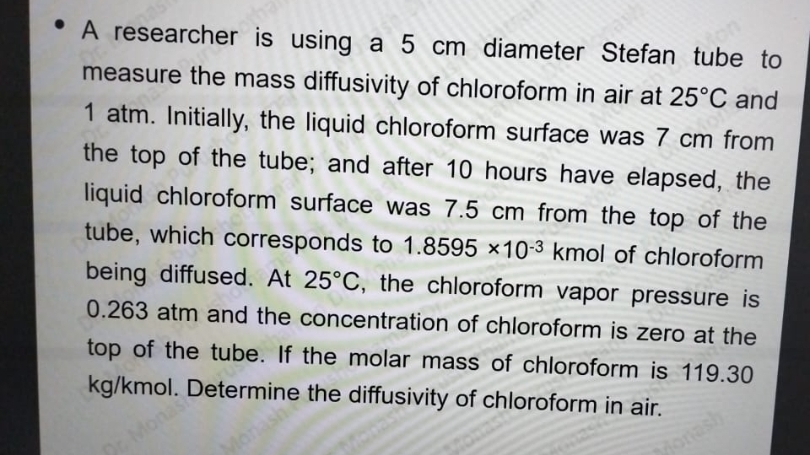 A researcher is using a 5 ﻿cm diameter Stefan tube to | Chegg.com