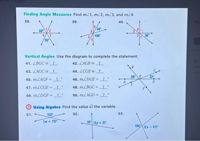 Solved Finding Angle Measures Find m∠1,m∠2,m∠3, and m∠4. 38. | Chegg.com