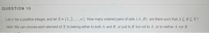 Solved Let n be a positive integer, and let X={1,2,…,n}. How | Chegg.com