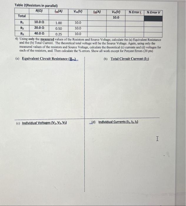 Solved Table 2 (Resistors in parallel) 4) Using only the | Chegg.com
