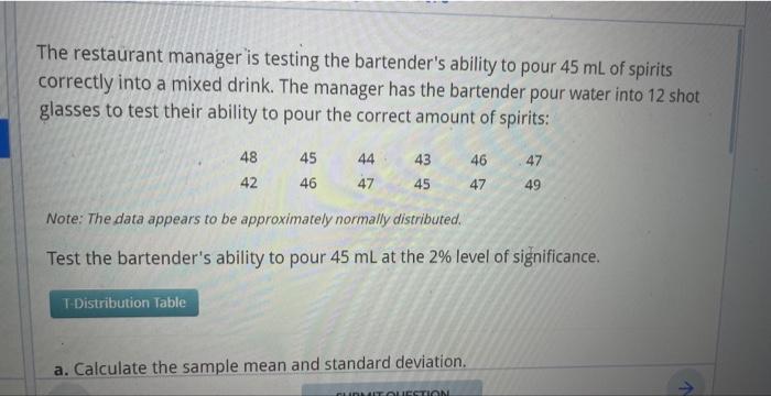 Solved The restaurant manager is testing the bartender's | Chegg.com