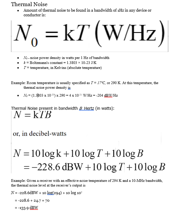 Solved Calculate the thermal noise level at a receiver’s | Chegg.com