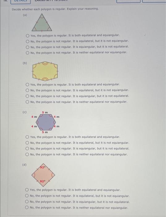 Solved Decide whether each polygon is regular. Explain your | Chegg.com