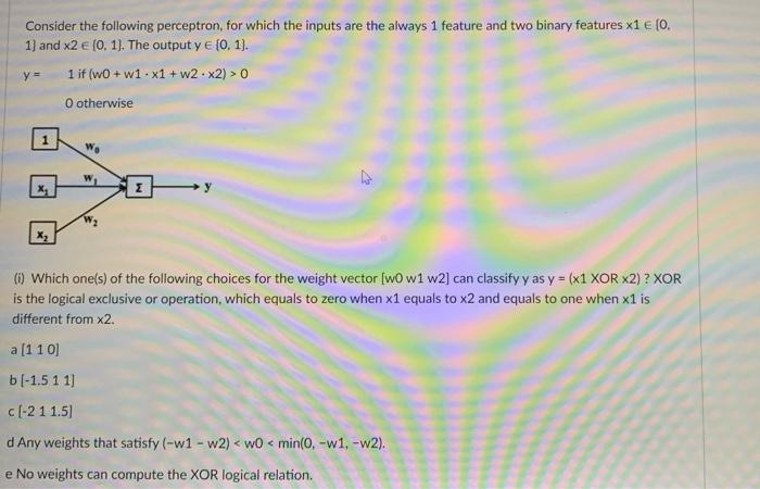 Solved Consider the following perceptron, for which the | Chegg.com